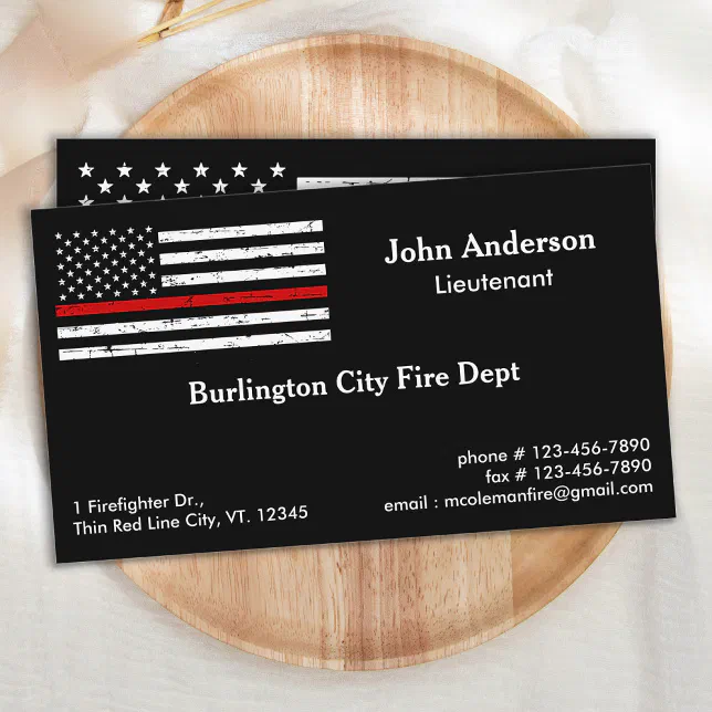 Thin Red Line Fire Department Firefighter Business Card | Zazzle