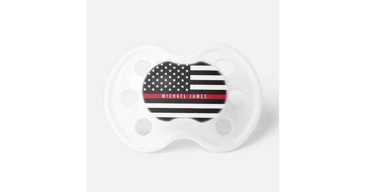 Thin Red Line Firefighter American Flag Monogram Pacifier | Zazzle