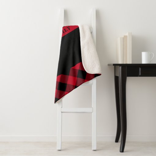 Thin Red Line Firefighter Buffalo Plaid Monogram Sherpa Blanket | Zazzle