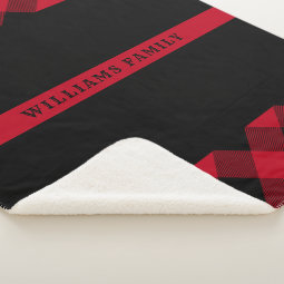 Thin Red Line Firefighter Buffalo Plaid Monogram Sherpa Blanket | Zazzle