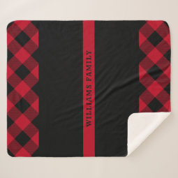 Thin Red Line Firefighter Buffalo Plaid Monogram Sherpa Blanket | Zazzle