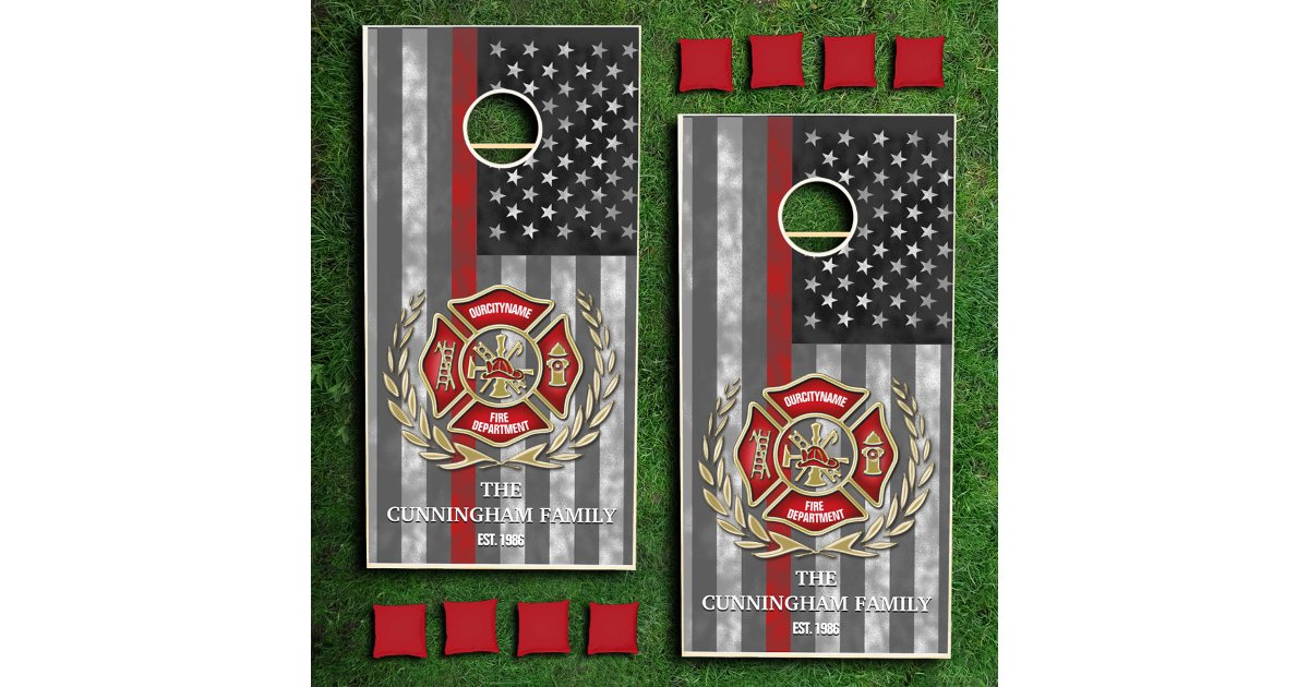 Thin Red Line Firefighter Family Custom Cornhole Set | Zazzle