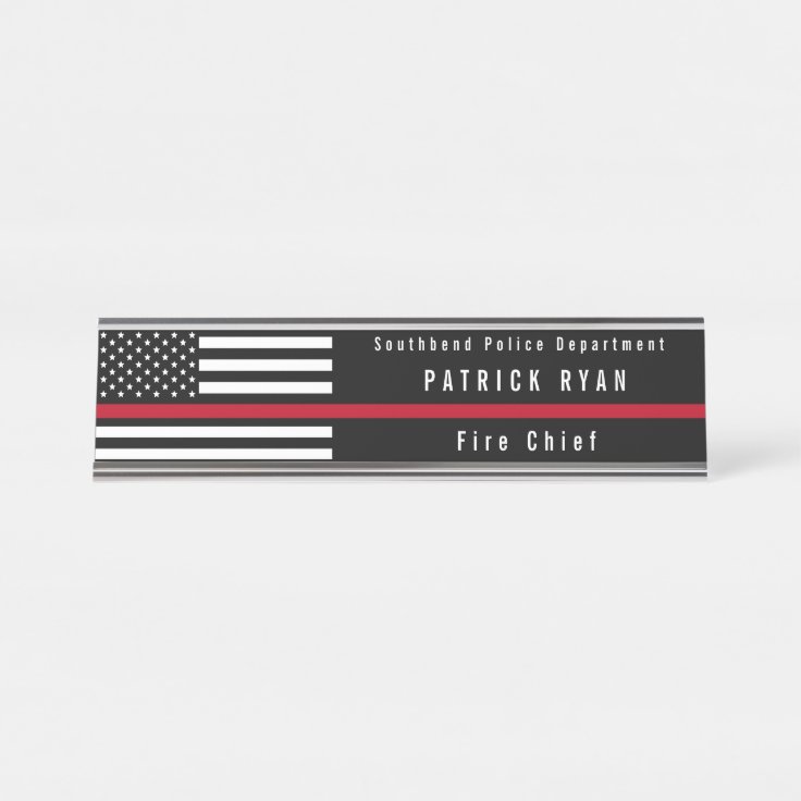 Thin Red Line Firefighter Flag Add Name Desk Name Plate | Zazzle