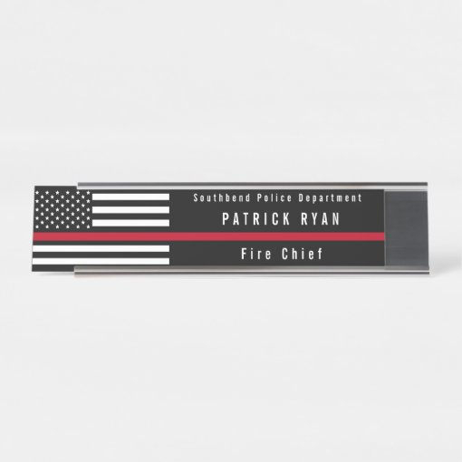 Thin Red Line Firefighter Flag Add Name Desk Name Plate | Zazzle