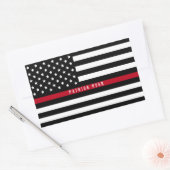 Thin Red Line Firefighter Flag Add Name Rectangular Sticker | Zazzle