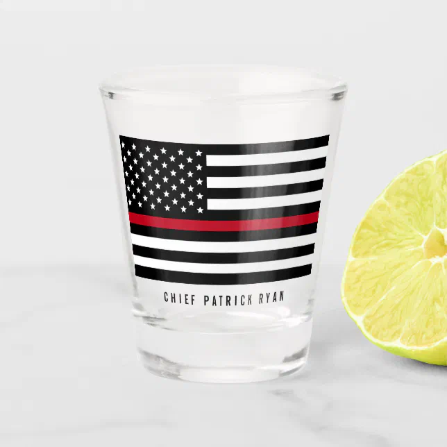 Thin Red Line Firefighter Flag Monogram Shot Glass | Zazzle