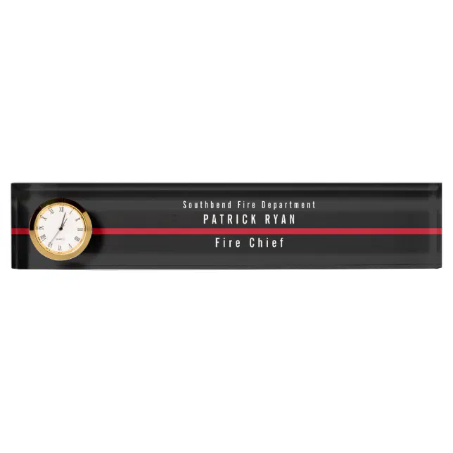 Thin Red Line Firefighter Monogram Clock Desk Name Plate | Zazzle