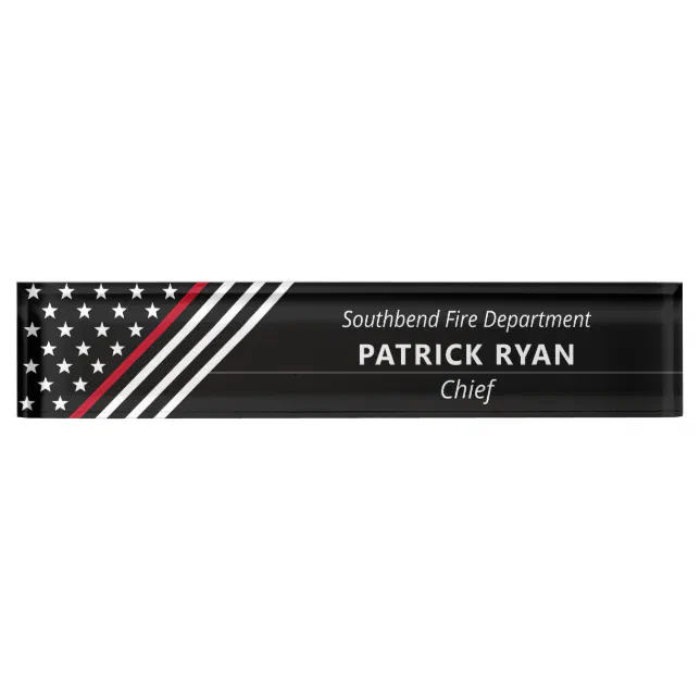 Thin Red Line Firefighter Stars Stripes Monogram Desk Name Plate | Zazzle