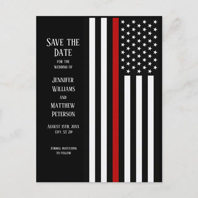Thin Red Line Flag Announcement Postcard | Zazzle