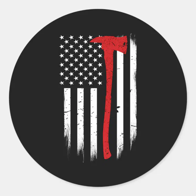 Thin Red Line Flag Axe Firefighter Support Classic Round Sticker | Zazzle