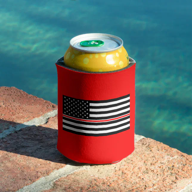 Thin Red Line Flag: Firefighter Hero Memorial Can Cooler | Zazzle