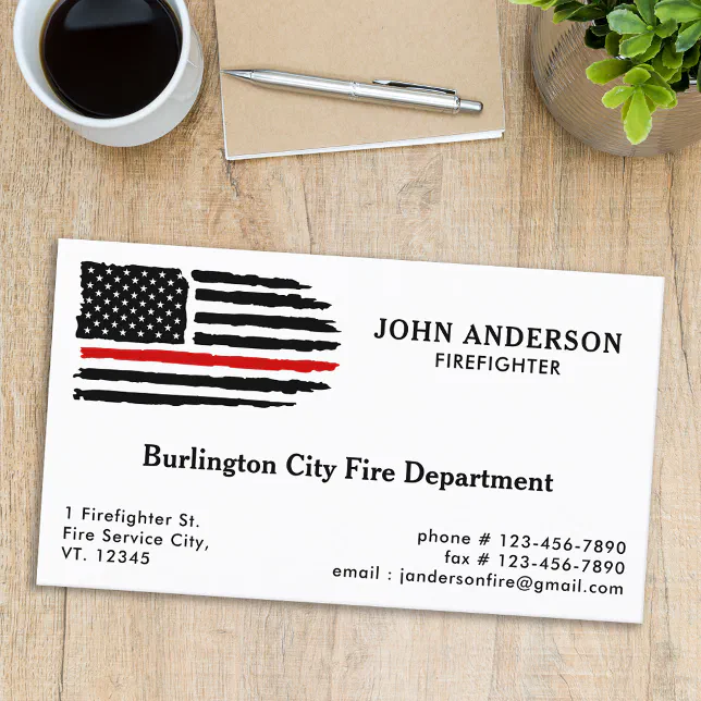 Thin Red Line Flag Personalized Firefighter Business Card | Zazzle