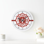Thin Red Line Maltese Cross White Large Clock | Zazzle