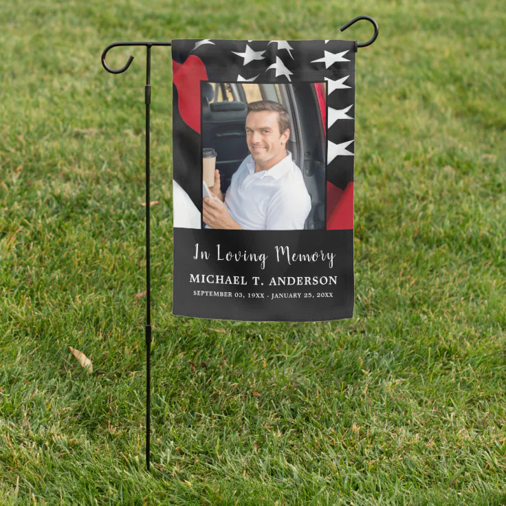 Thin Red Line Memorial Photo Firefighter Cemetery Garden Flag | Zazzle