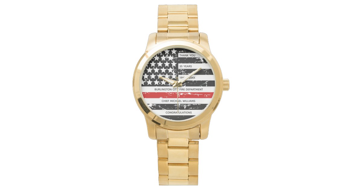 Thin Red Line Personalized Firefighter Retirement Watch | Zazzle