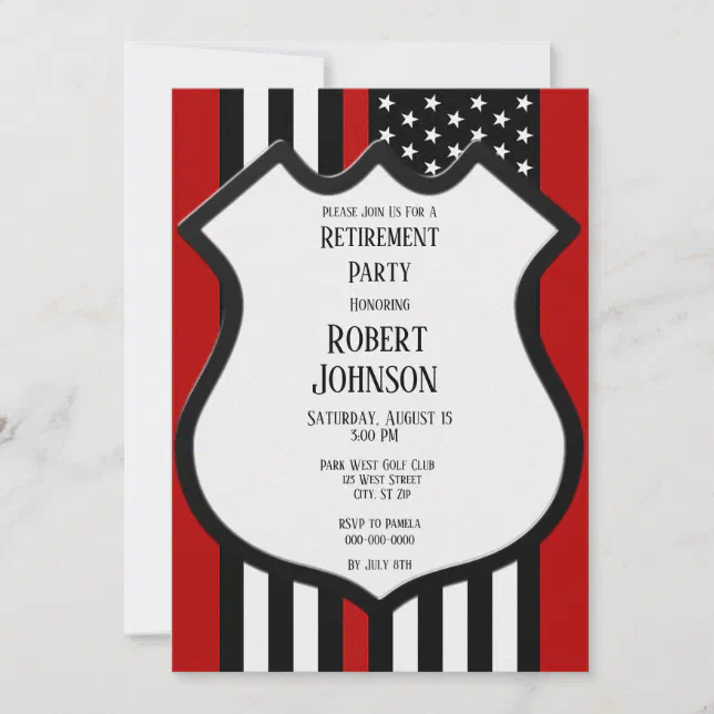 Thin Red Line Retirement Invitation | Zazzle