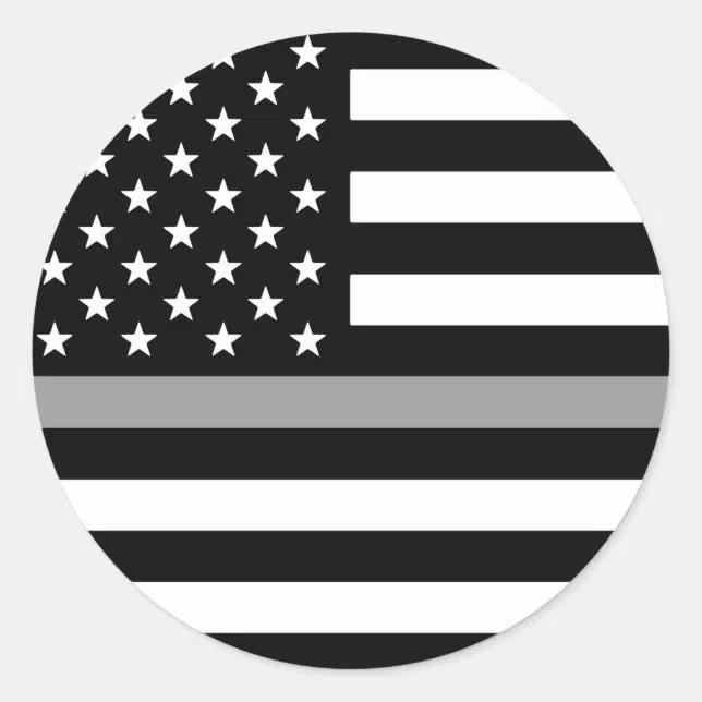 Thin Silver Line American Flag Classic Round Sticker | Zazzle