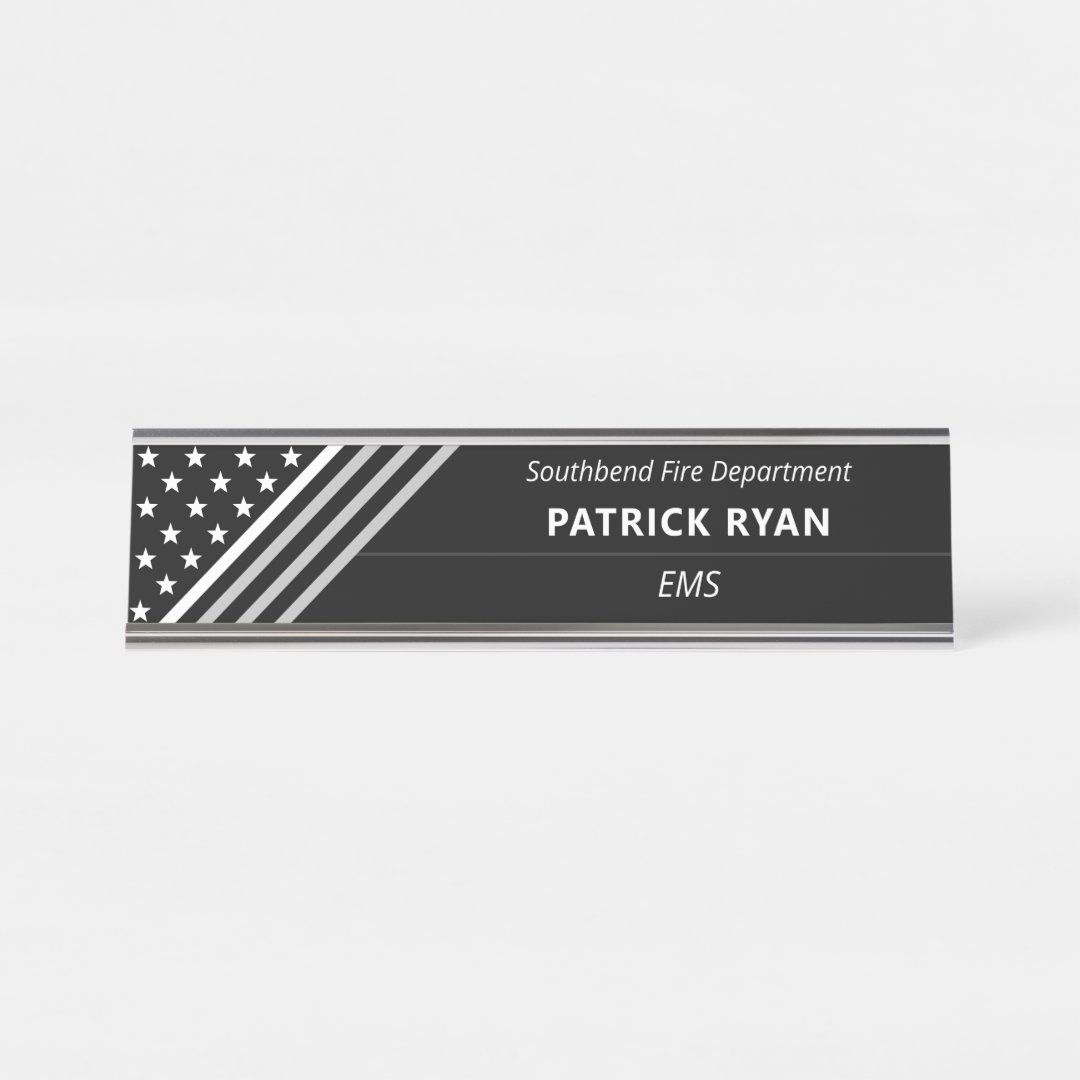 Thin White Line EMS EMT Stars Stripes Monogram Desk Name Plate | Zazzle