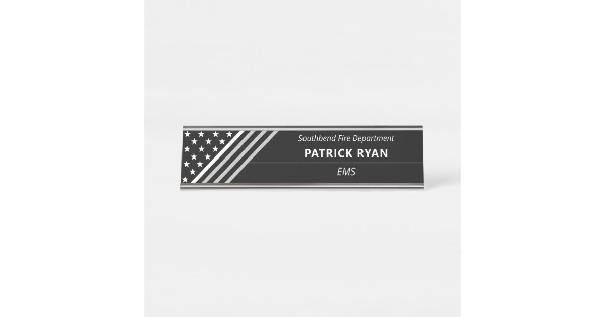 Thin White Line EMS EMT Stars Stripes Monogram Desk Name Plate | Zazzle