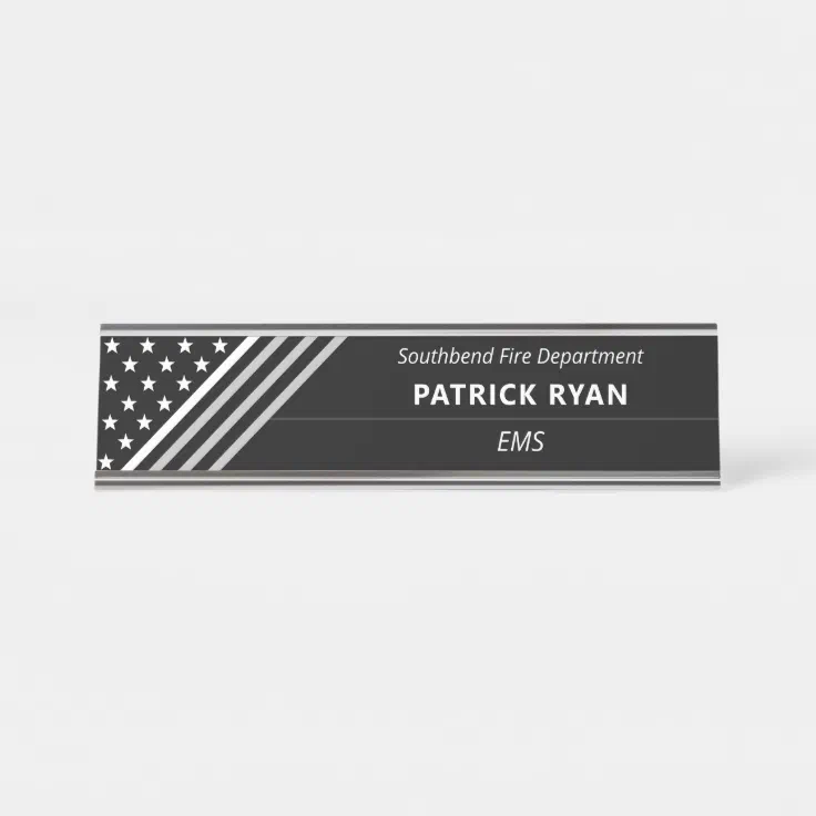 Thin White Line EMS EMT Stars Stripes Monogram Desk Name Plate | Zazzle