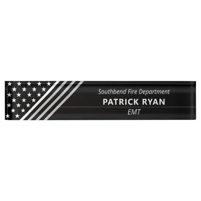 Thin White Line EMS EMT Stars Stripes Monogram Desk Name Plate | Zazzle