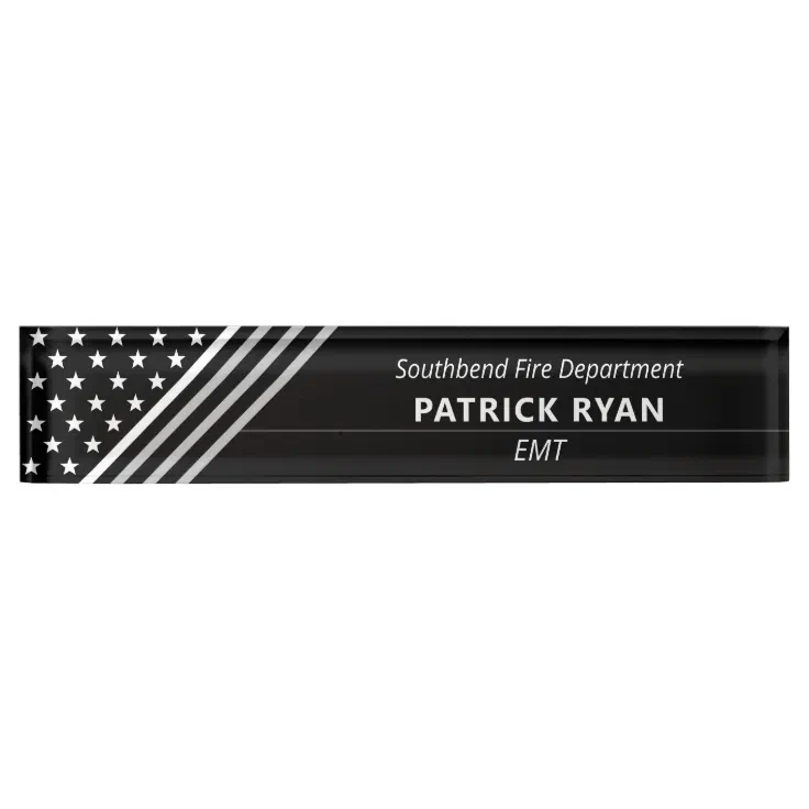 Thin White Line EMS EMT Stars Stripes Monogram Desk Name Plate | Zazzle