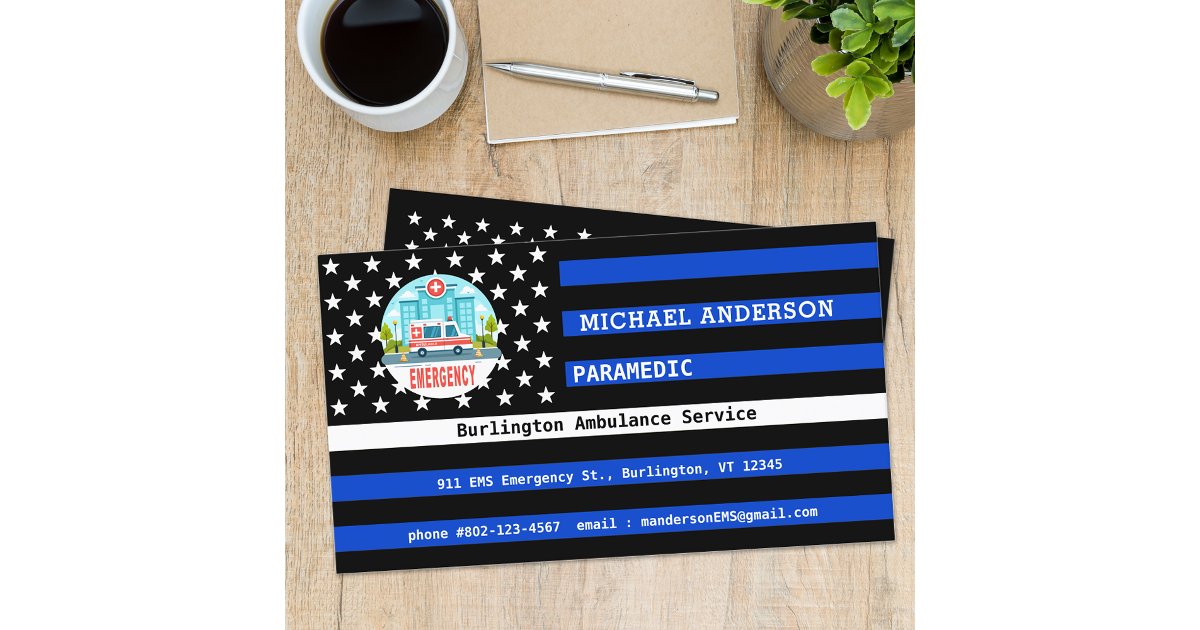 Thin White Line Flag Custom Paramedic EMS Logo Business Card | Zazzle