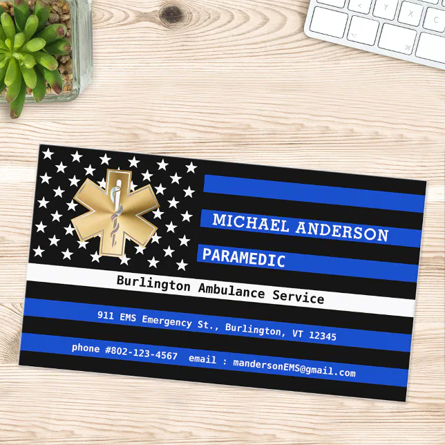Thin White Line Flag Custom Paramedic EMS Logo Business Card | Zazzle
