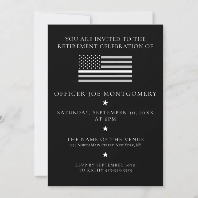 Thin White Line Flag EMS EMT Retirement Party Invitation | Zazzle