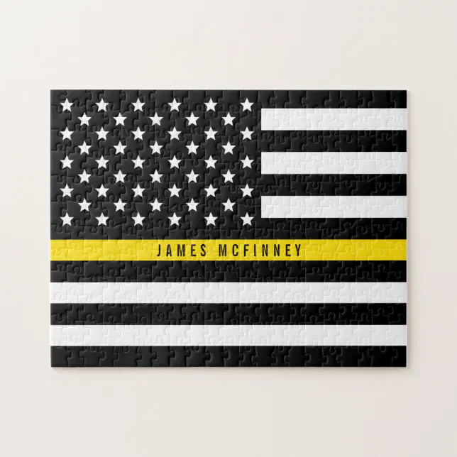 Thin Yellow Line Dispatcher American Flag Monogram Jigsaw Puzzle | Zazzle