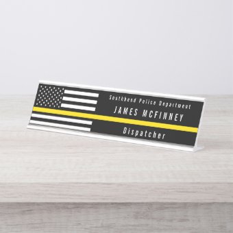 Thin Yellow Line Dispatcher Flag Add Name Desk Name Plate | Zazzle