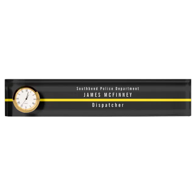 Thin Yellow Line Dispatcher Monogram Clock Desk Name Plate | Zazzle