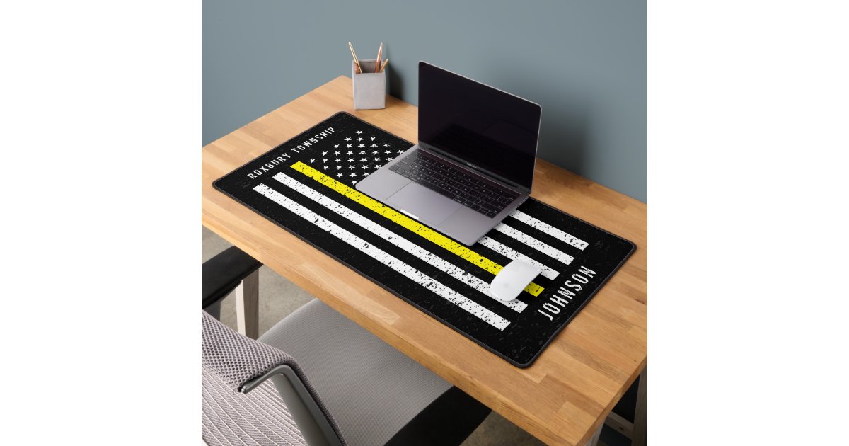 Thin Yellow Line Distressed American Flag Dispatch Desk Mat | Zazzle