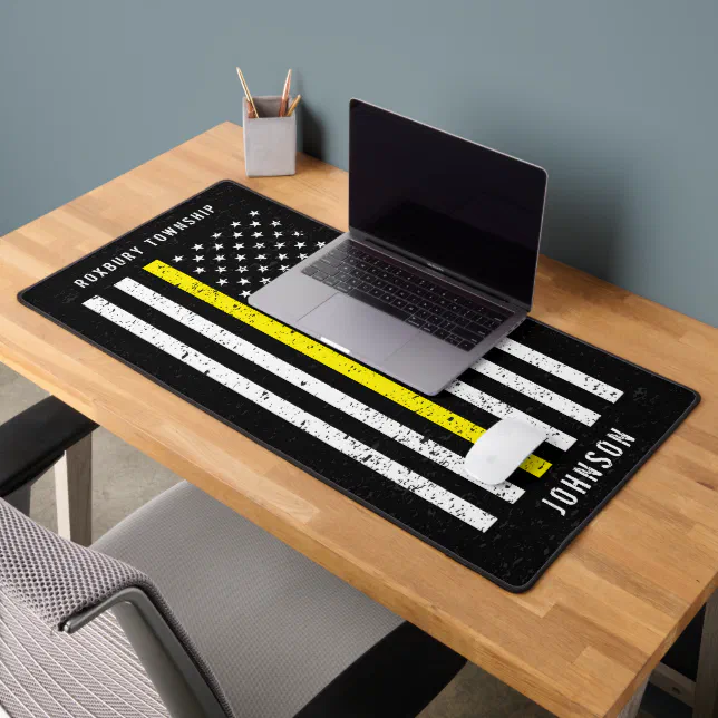 Thin Yellow Line Distressed American Flag Dispatch Desk Mat | Zazzle