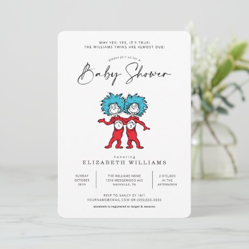 Thing One Thing Two | Red Twins Baby Shower Invitation | Zazzle