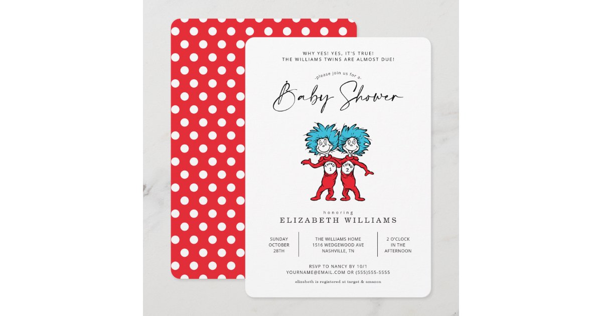 Thing One Thing Two | Red Twins Baby Shower Invitation | Zazzle
