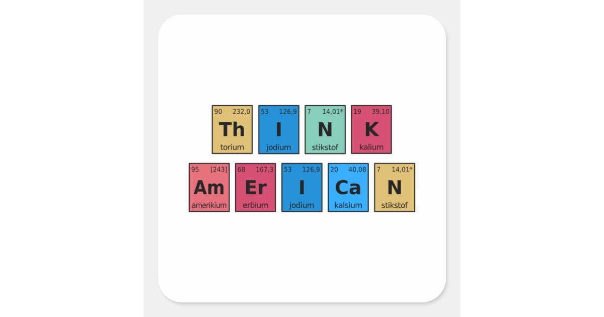 Think American Periodic Table Square Sticker | Zazzle