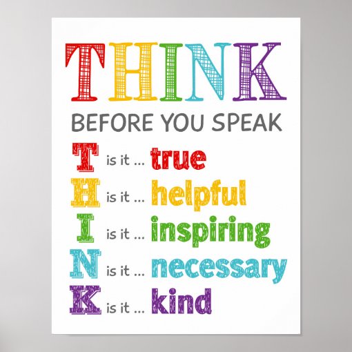 Think Before You Speak Classroom Anti Bully Poster | Zazzle