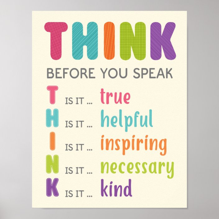 Think Before You Speak Classroom Anti Bully Poster | Zazzle.com