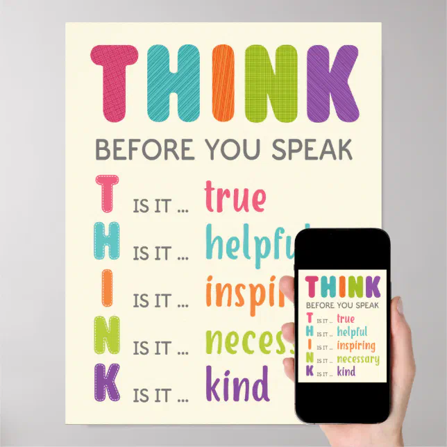 Think Before You Speak Classroom Anti Bully Poster | Zazzle