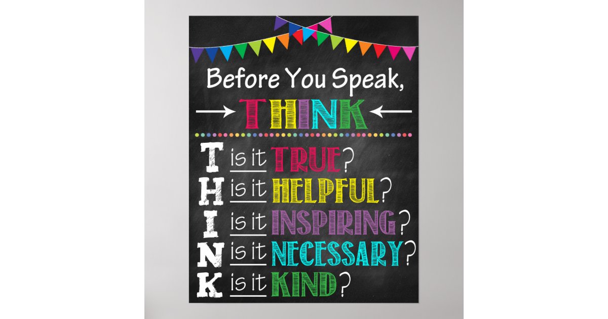 Think Before You Speak Classroom Poster | Zazzle