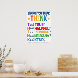 Think Before You Speak Classroom Poster | Zazzle