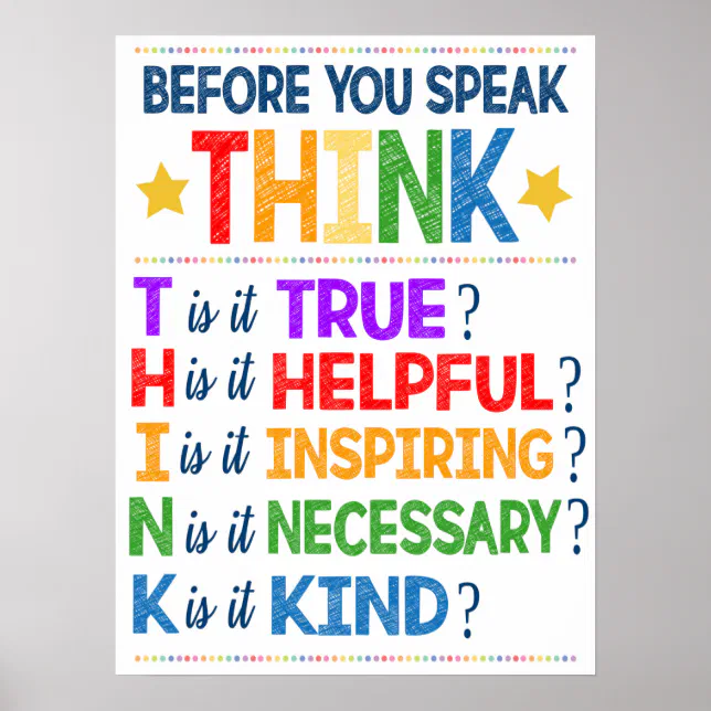 Think Before You Speak Classroom Poster | Zazzle