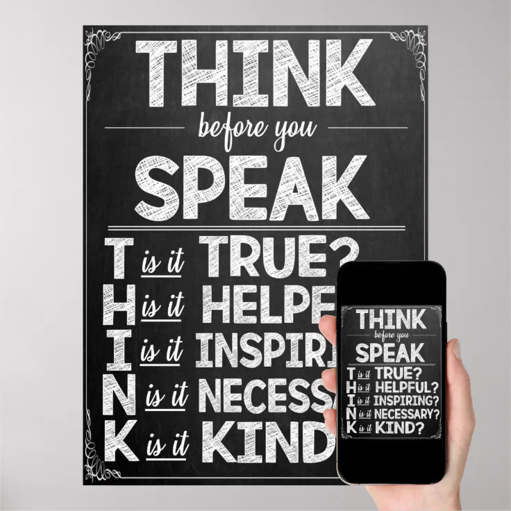 Think Before You Speak Classroom Poster | Zazzle