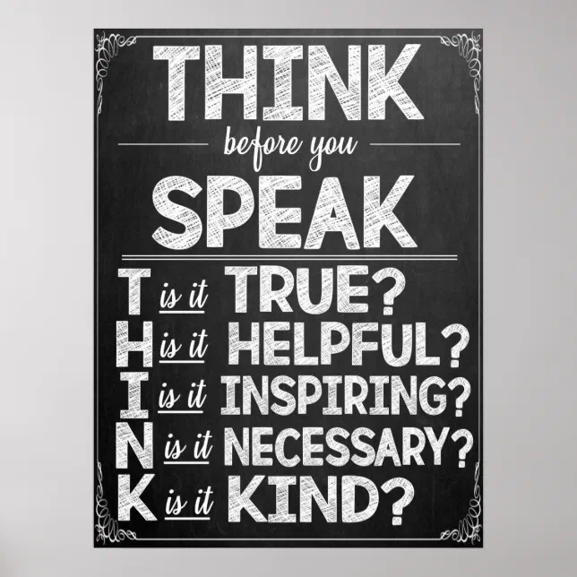 Think Before You Speak Classroom Poster | Zazzle