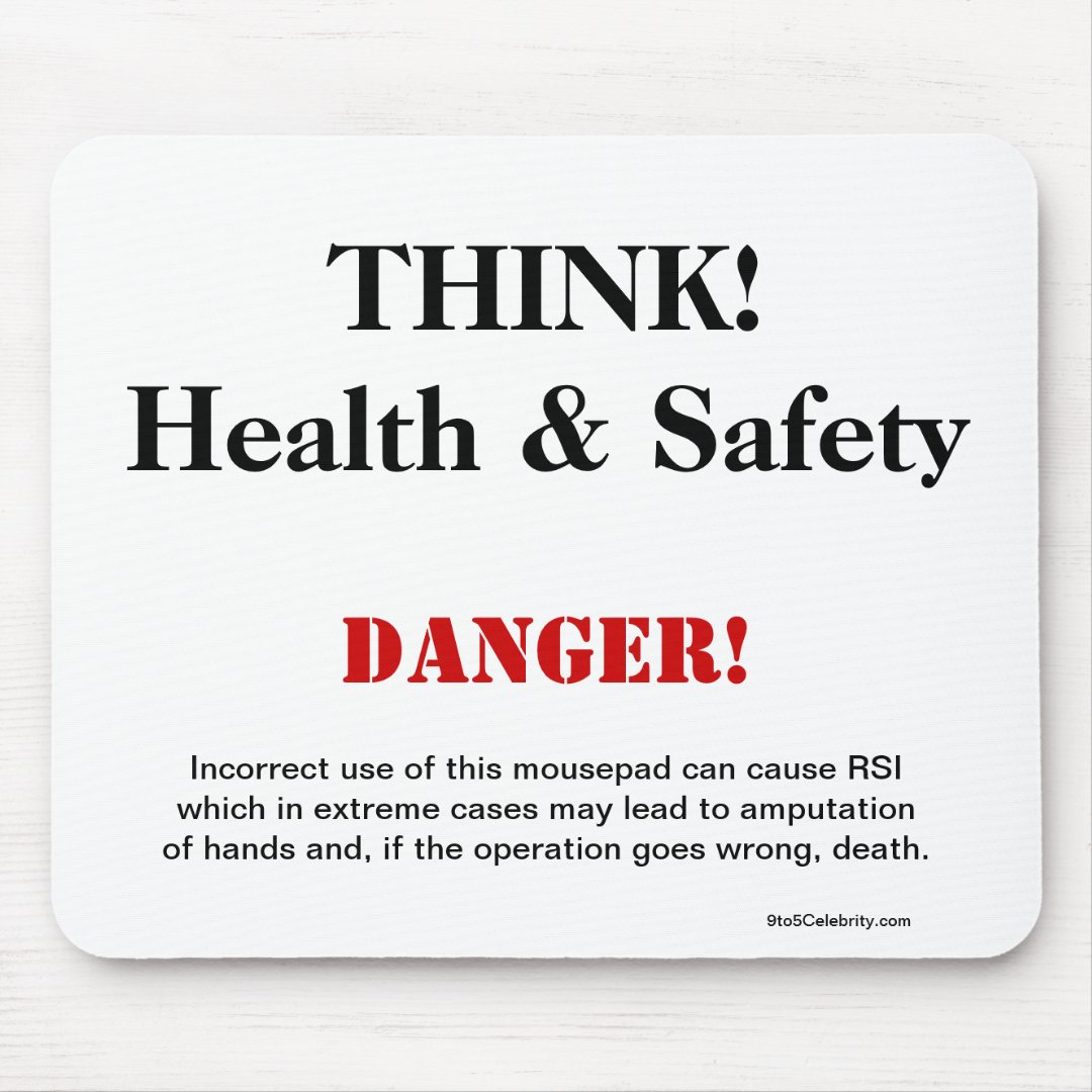 THINK Health and Safety Joke Warning Sign Mouse Pad | Zazzle