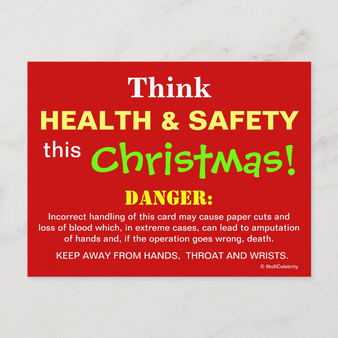 Think Health and Safety This Christmas Joke Sign Postcard | Zazzle