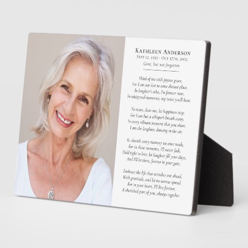 Think of Me Poem Photo Memorial Sympathy Plaque | Zazzle
