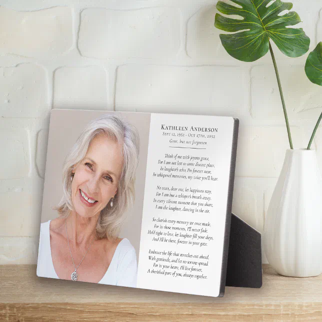 Think of Me Poem Photo Memorial Sympathy Plaque | Zazzle