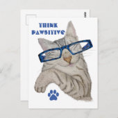 Think Pawsitive Positivity Quote Cute Cat Glasses Postcard | Zazzle